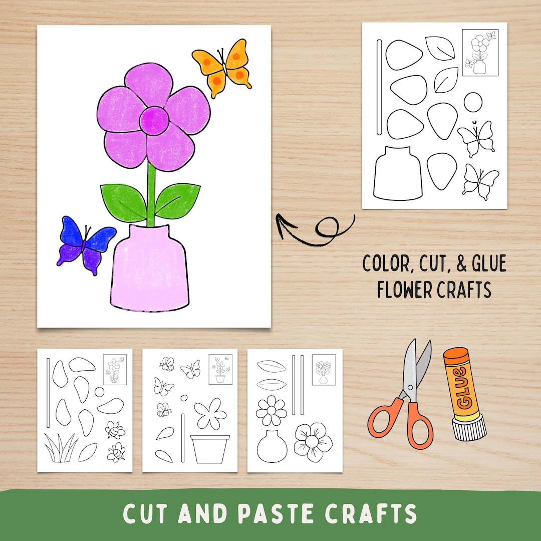 Flower Cut and Paste Craft Kits, Floral Plant Color, Cut and Glue ...