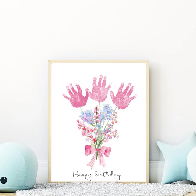 Happy Birthday Flower Bouquet Handprint Art Craft DIY, Toddler Floral ...