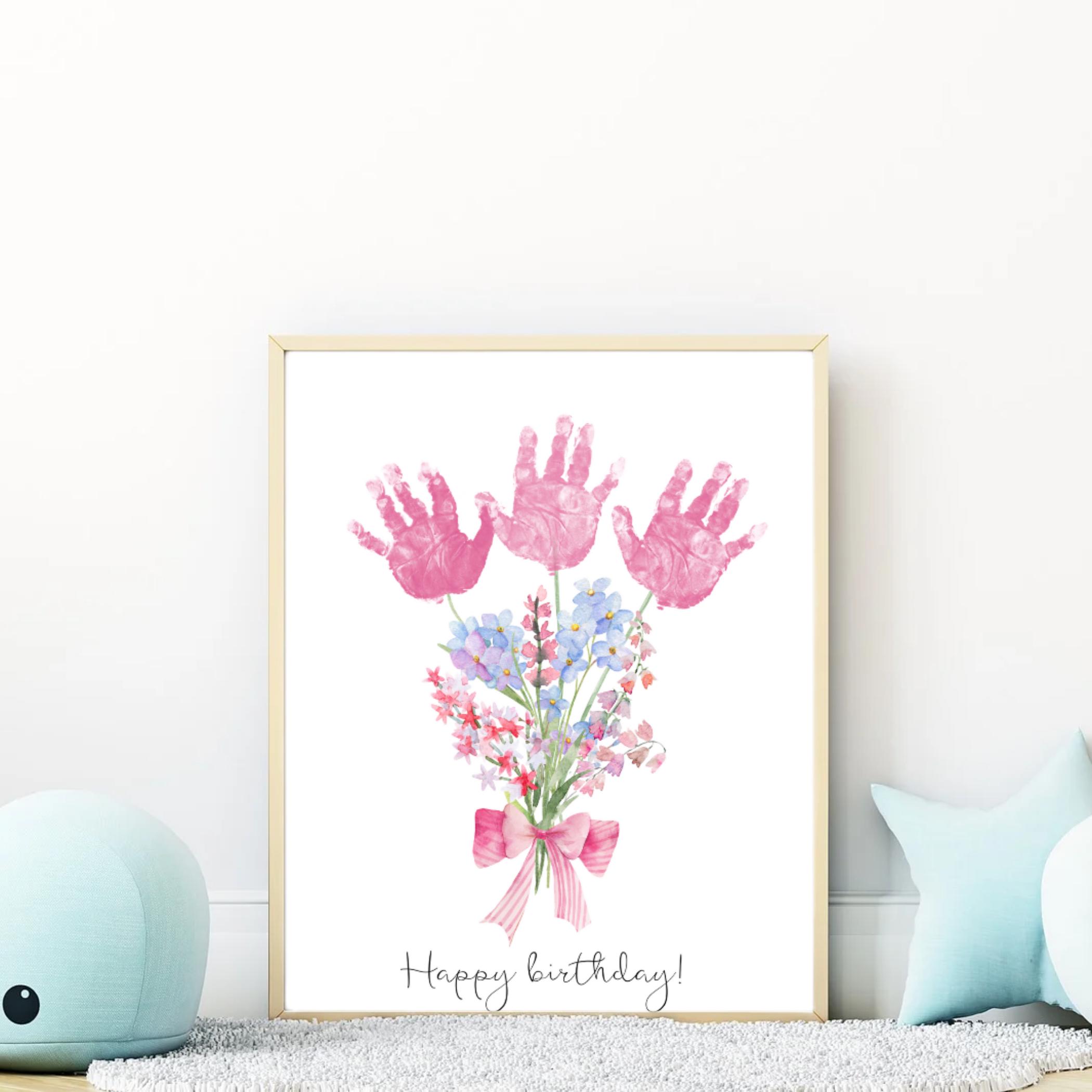 Happy Birthday Flower Bouquet Handprint Art Craft DIY, Toddler Floral ...