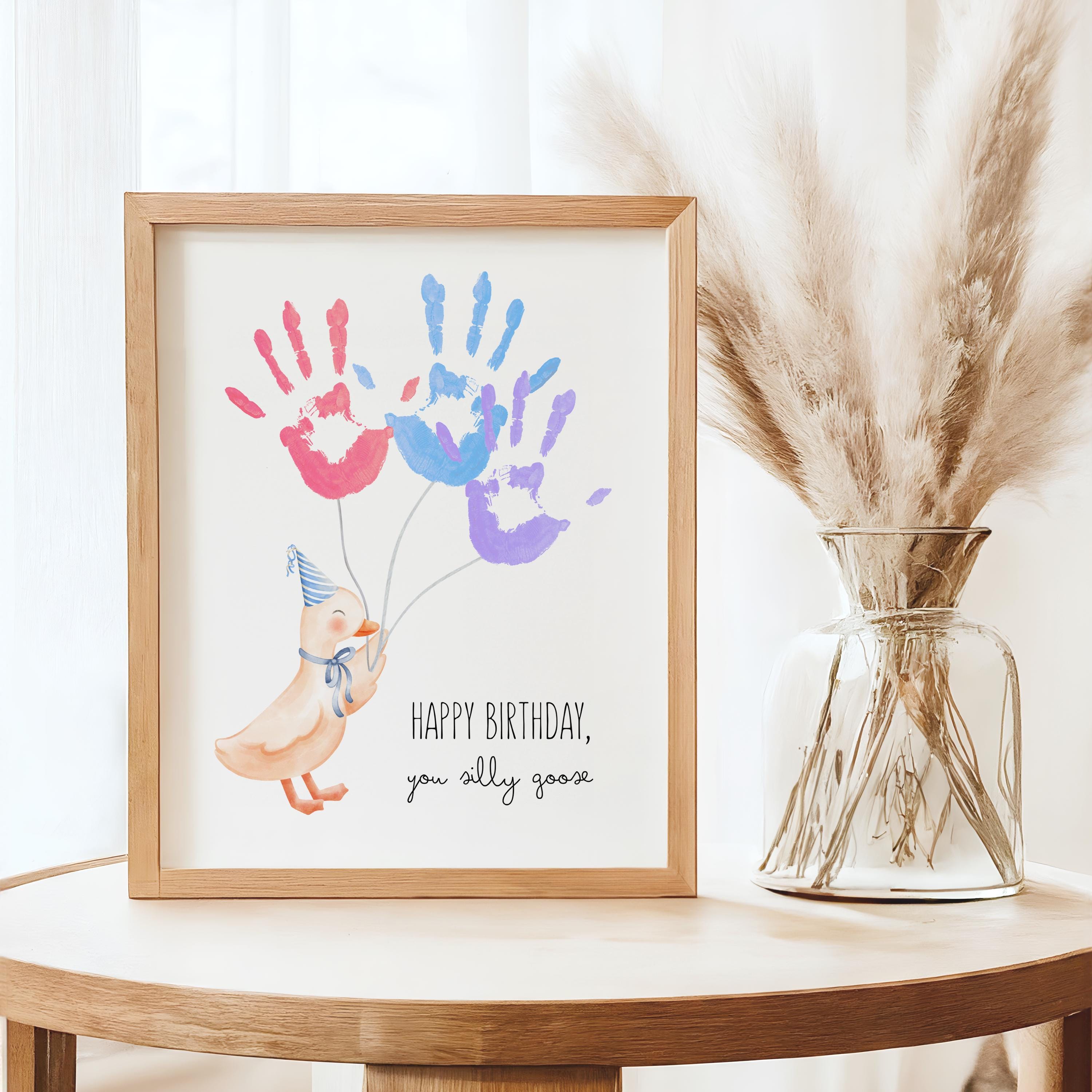 Silly Goose Handprint Art Craft DIY, Happy Birthday Balloon Handprint ...