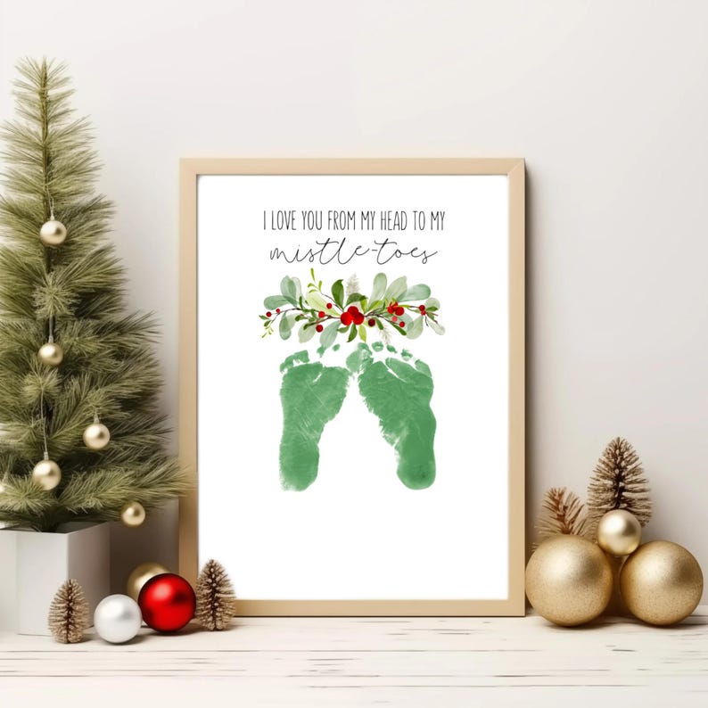 Mistletoe Footprint Craft DIY, Christmas Preschool Toddler Footprint ...