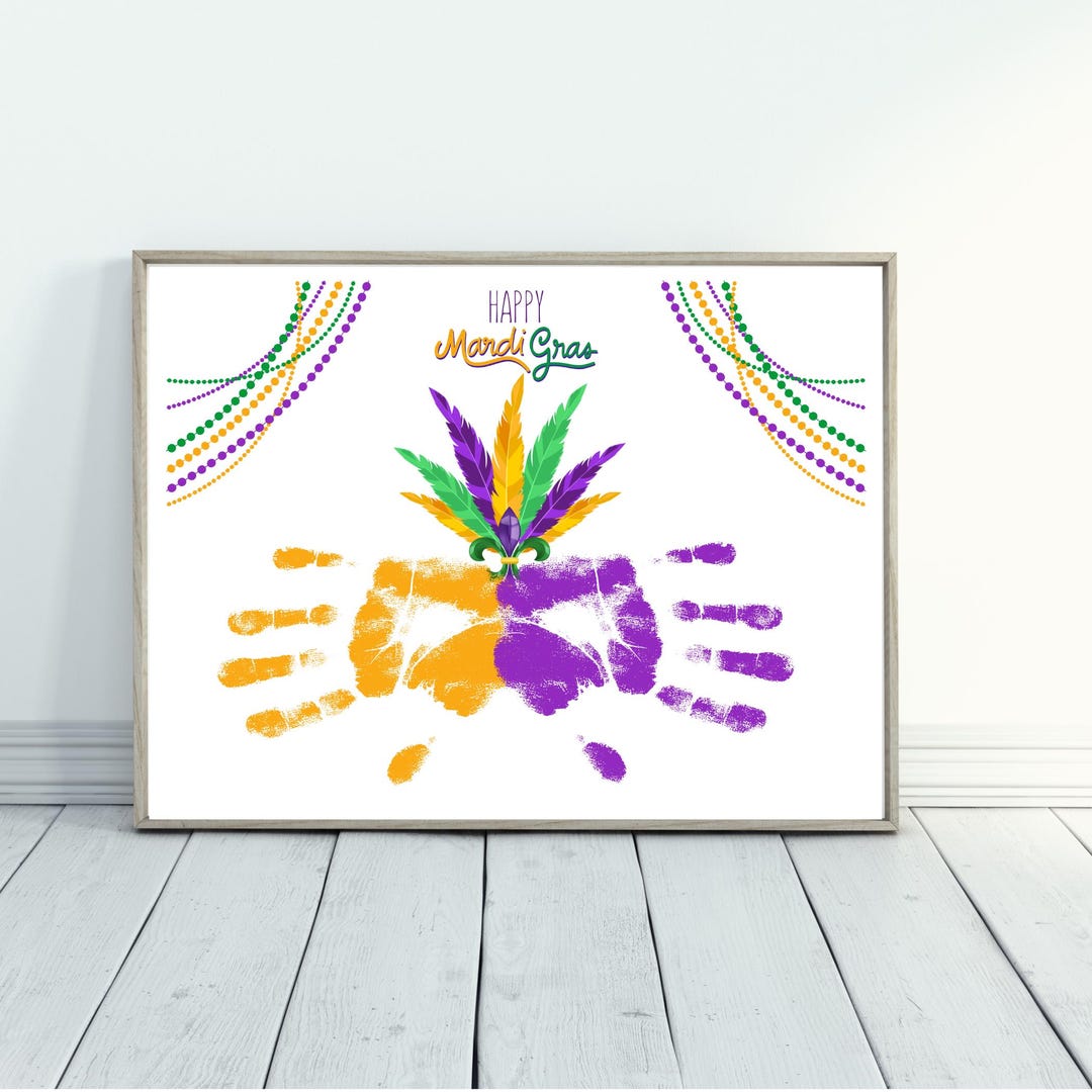 Happy Mardi Gras Mask Handprint Craft, Fat Tuesday Handprint Keepsake ...