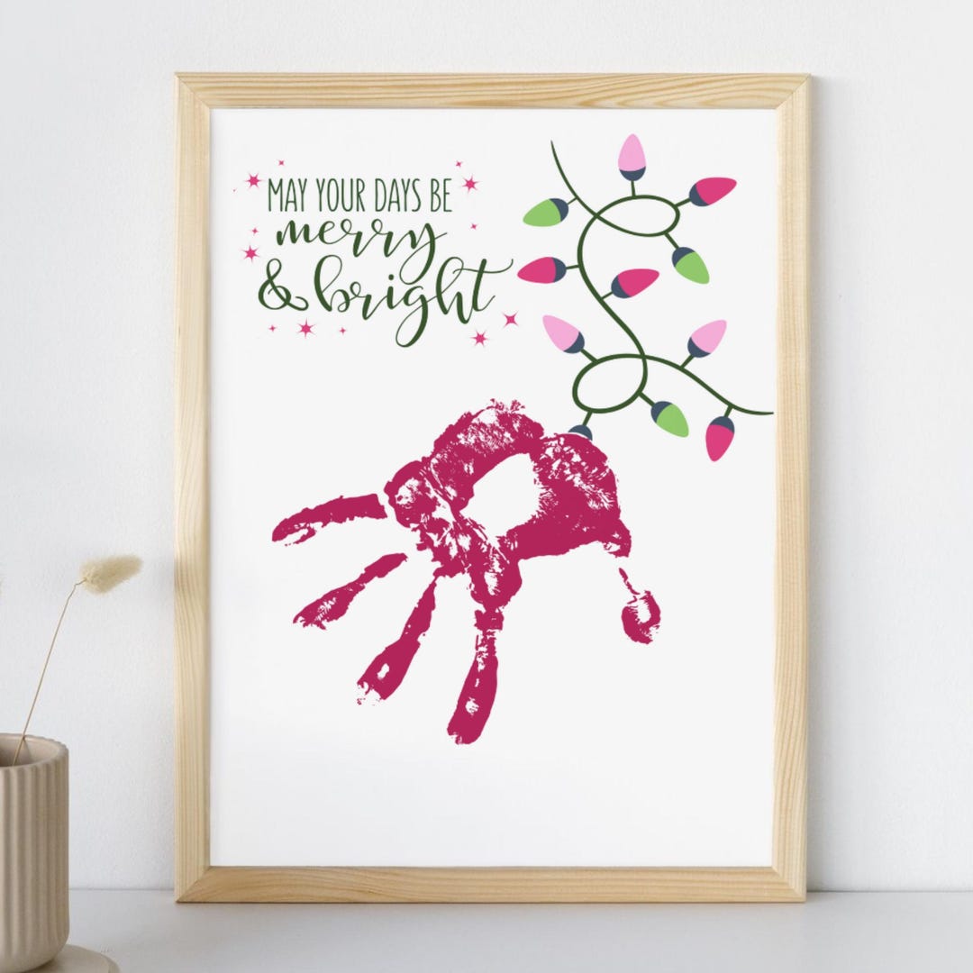 Merry and Bright Handprint Craft DIY, Christmas Lights Handprint Art ...