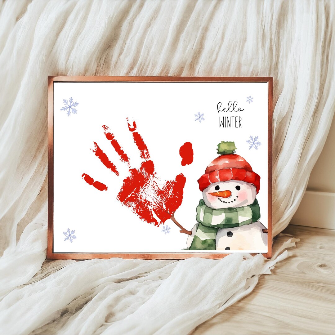 Hello Winter Snowman Handprint Craft DIY, Preschool Toddler Handprint ...