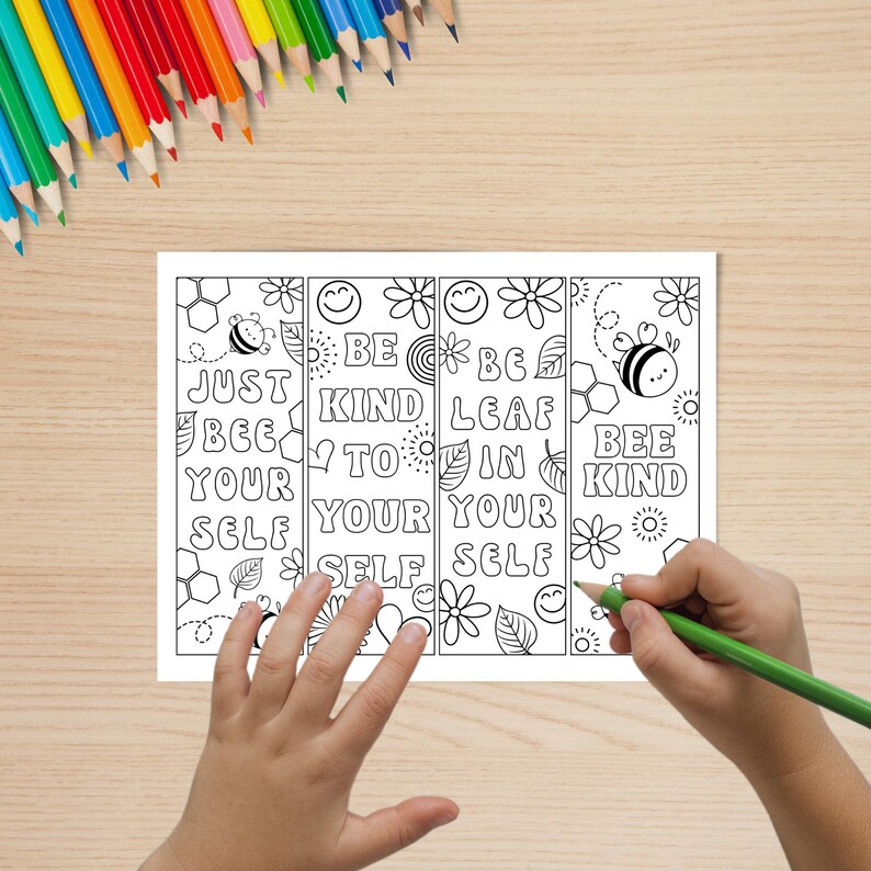 Kindness Coloring Bookmarks, Bee Bookmarks to Color Pdf, Motivational ...