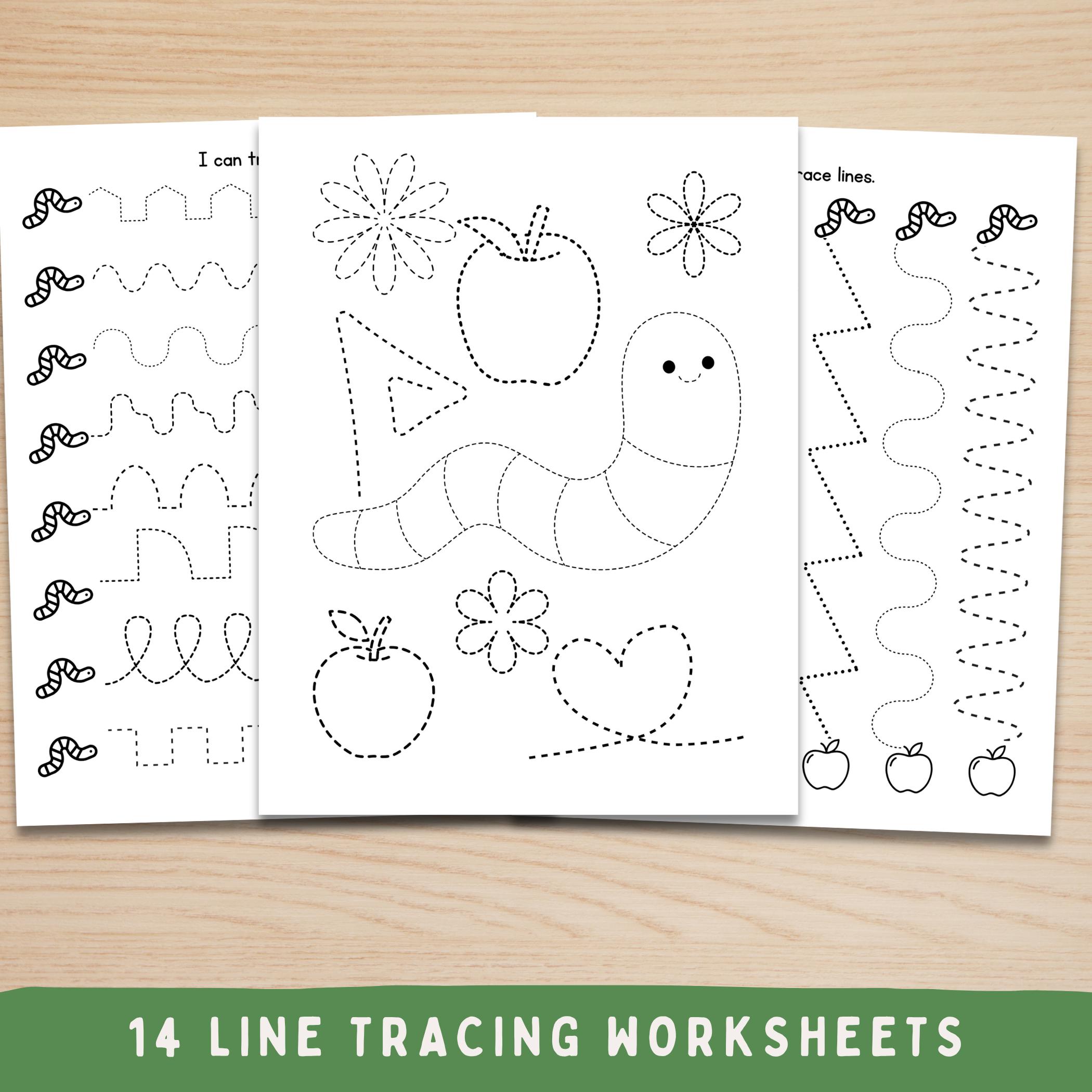 Apple Line Tracing Worksheet Bundle, Preschool Fine Motor Skills ...