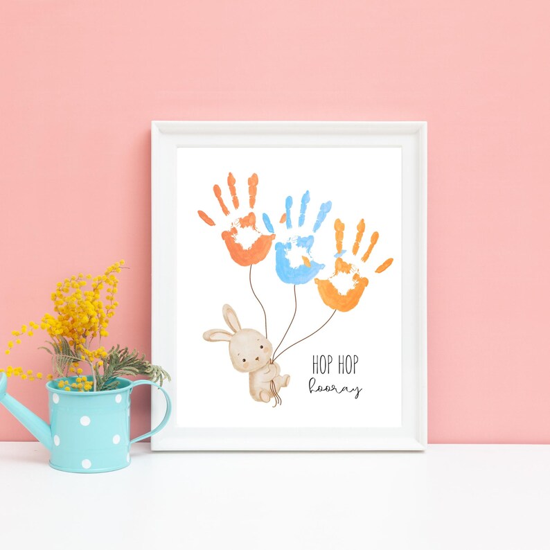 Hop Hop Hooray Handprint Craft DIY, Toddler Handprint Art Bunny, Easter ...