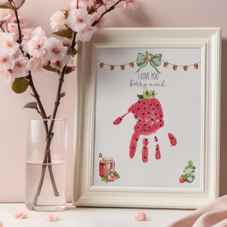 I Love You Berry Much Footprint Craft DIY, Strawberry Valentine's Day ...