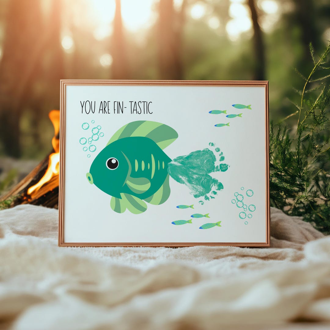 Fintastic Fish Fathers Day Footprint Art, Ocean Animal Handprint Craft ...