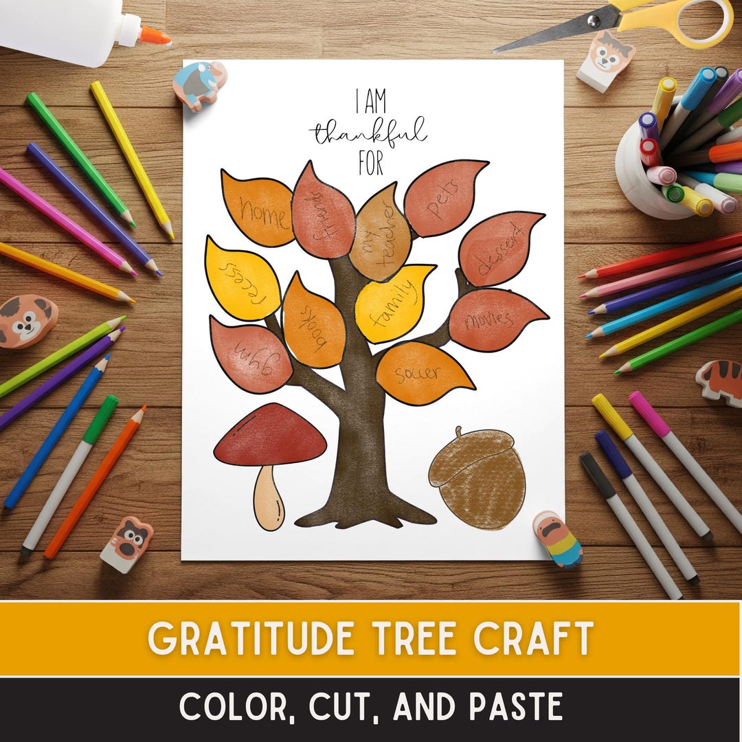 Thanksgiving Thankful Tree Cut and Paste Craft: Autumn Gratitude Tree ...