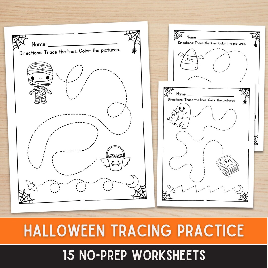 Halloween Line Tracing Worksheet Bundle, Spooky Preschool Fine Motor ...