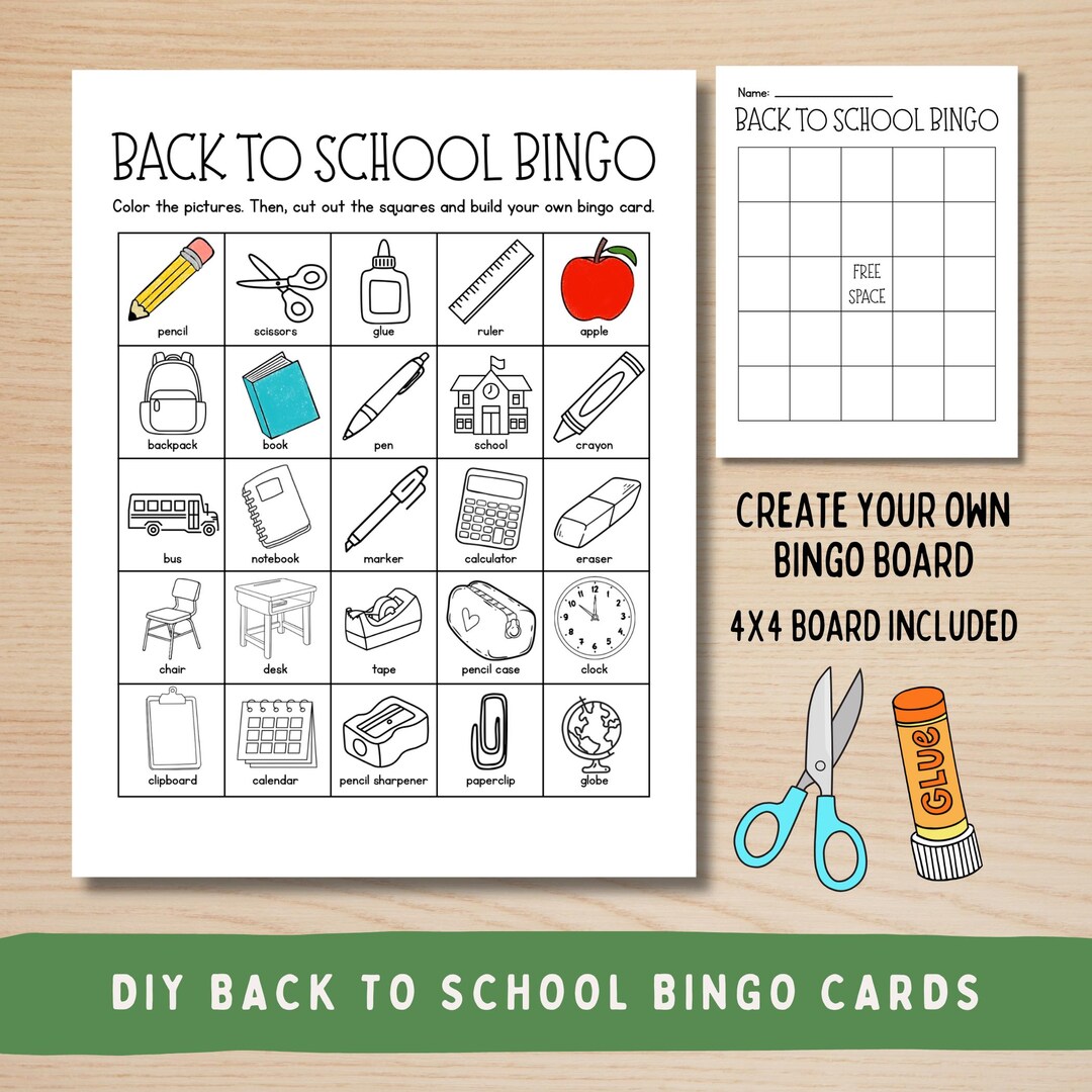 Back to School Bingo Game, First Day of School Build Your Own Bingo ...