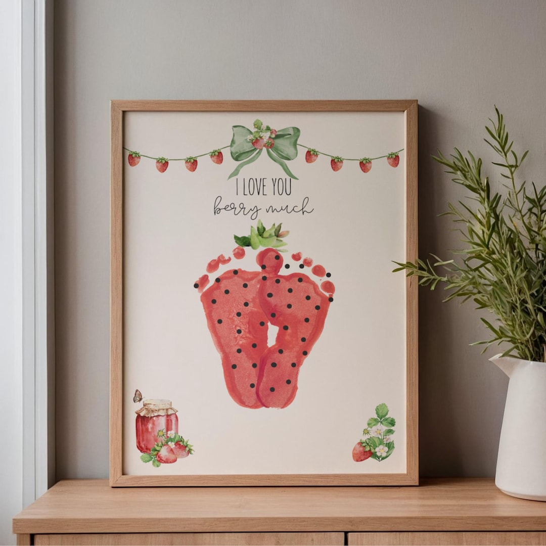 I Love You Berry Much Footprint Craft DIY, Strawberry Valentine's Day ...