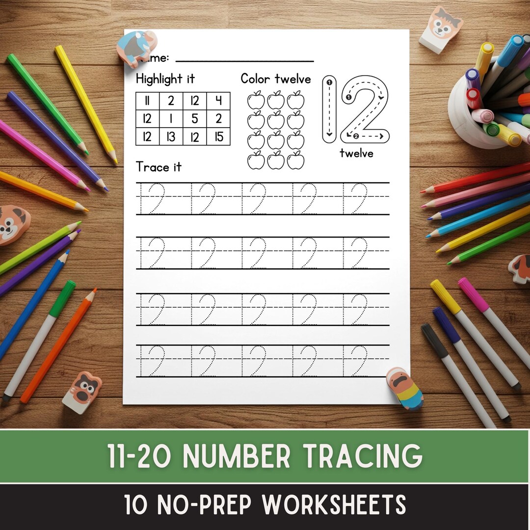 11-20 Number Tracing Worksheets, Number Tracing Cards, Preschool ...