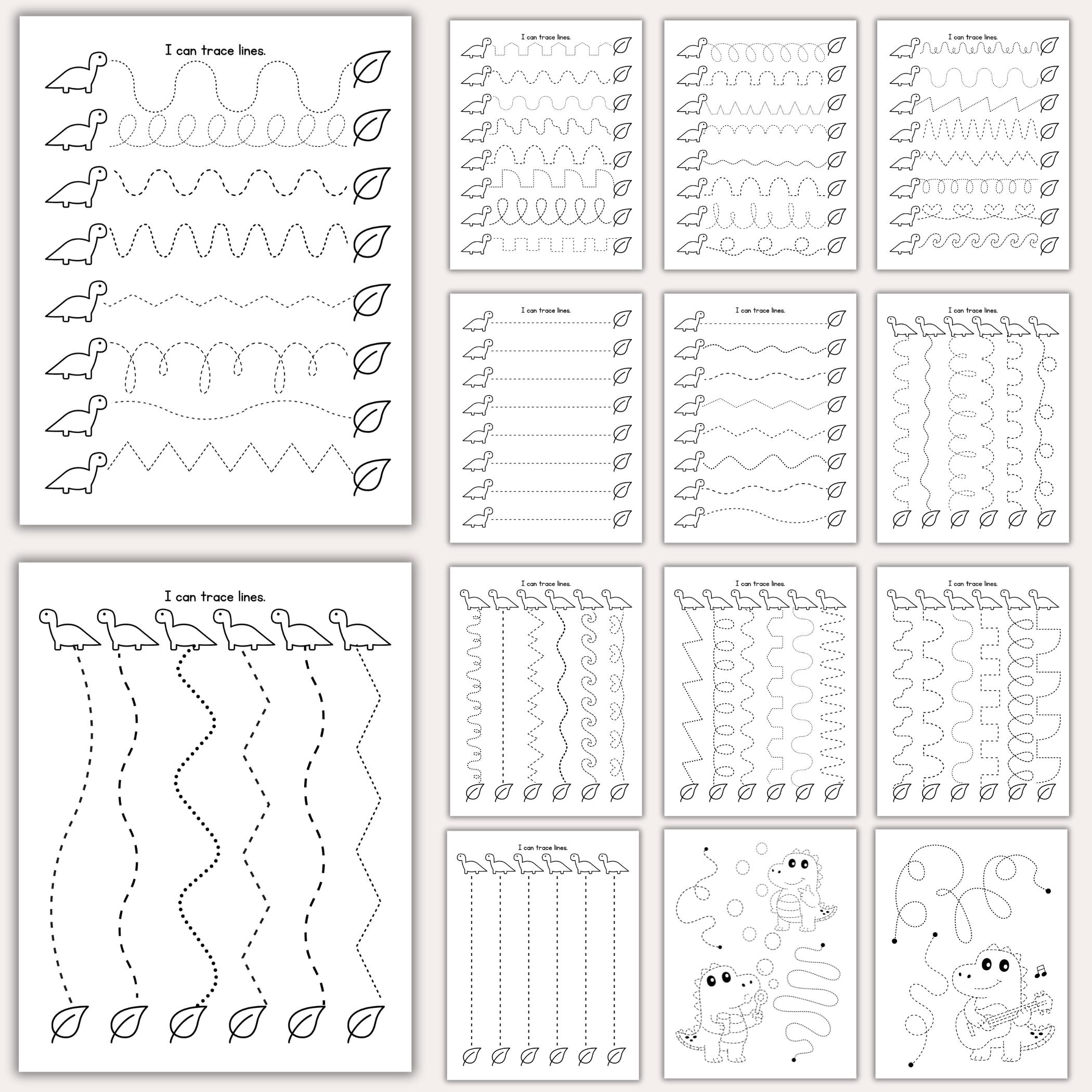 Dinosaur Line Tracing Worksheet Bundle, Preschool Fine Motor Skills ...