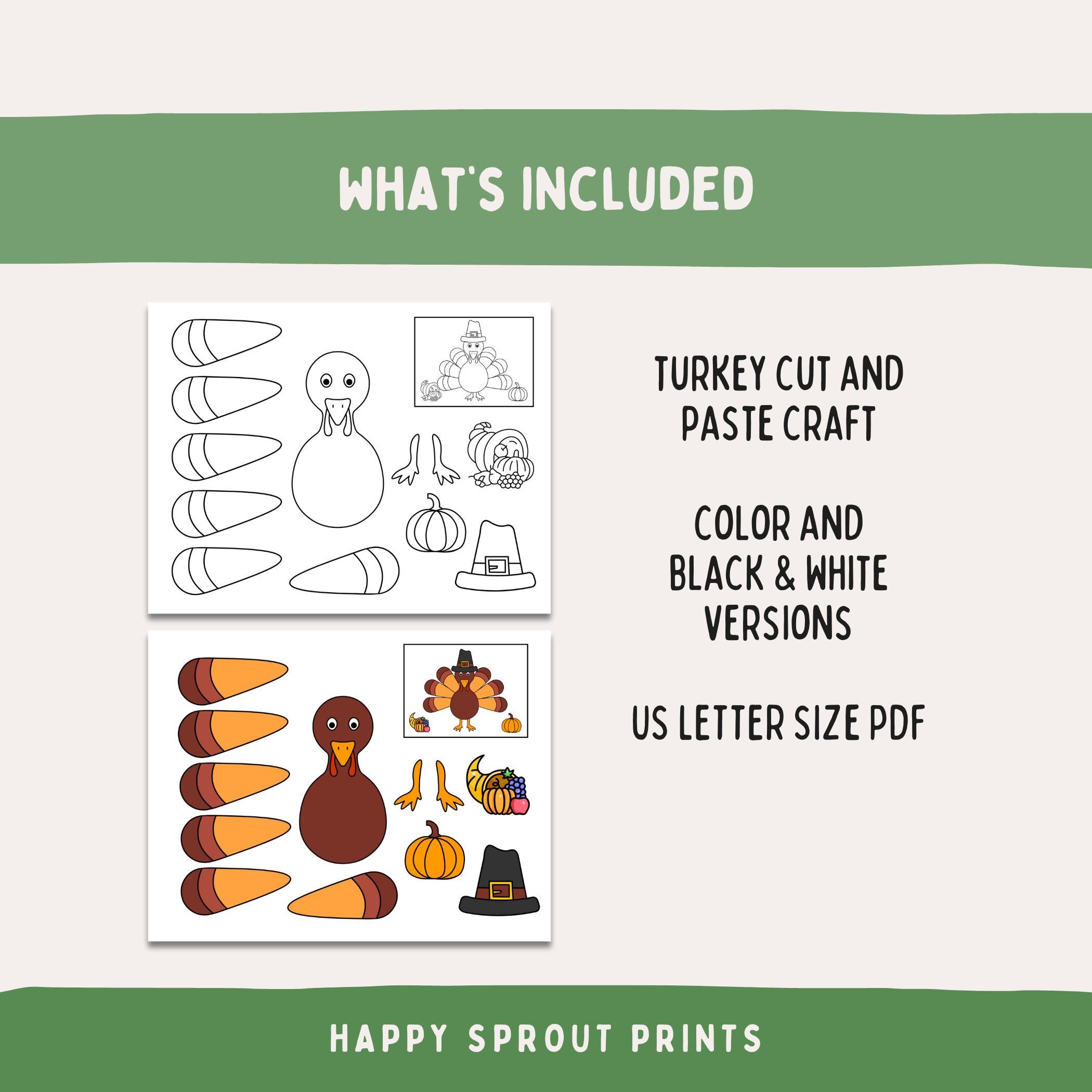 Turkey Cut and Paste Craft Kits, Thanksgiving Color, Cut and Glue ...