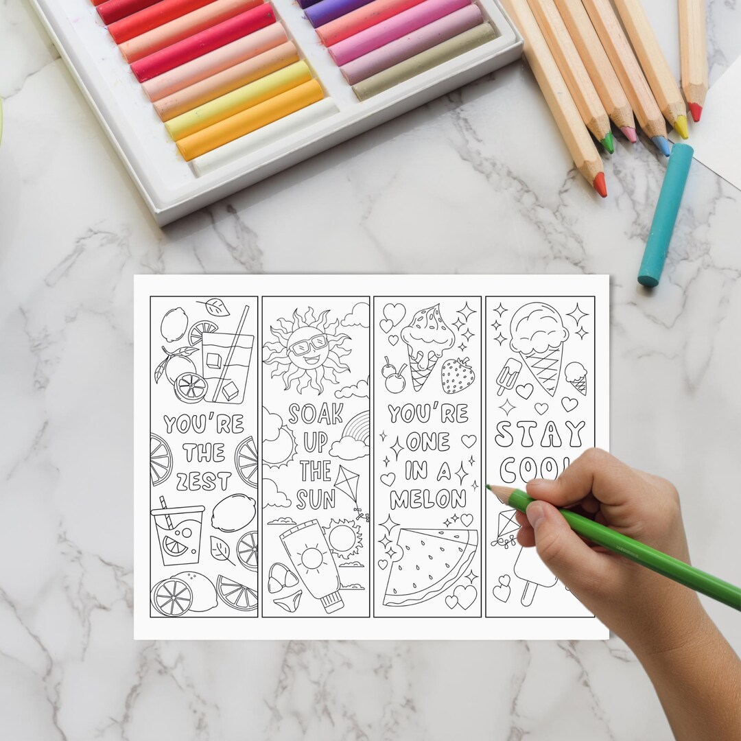 Summer Coloring Bookmarks, Fruit Coloring Bookmarks, Printable Kids ...