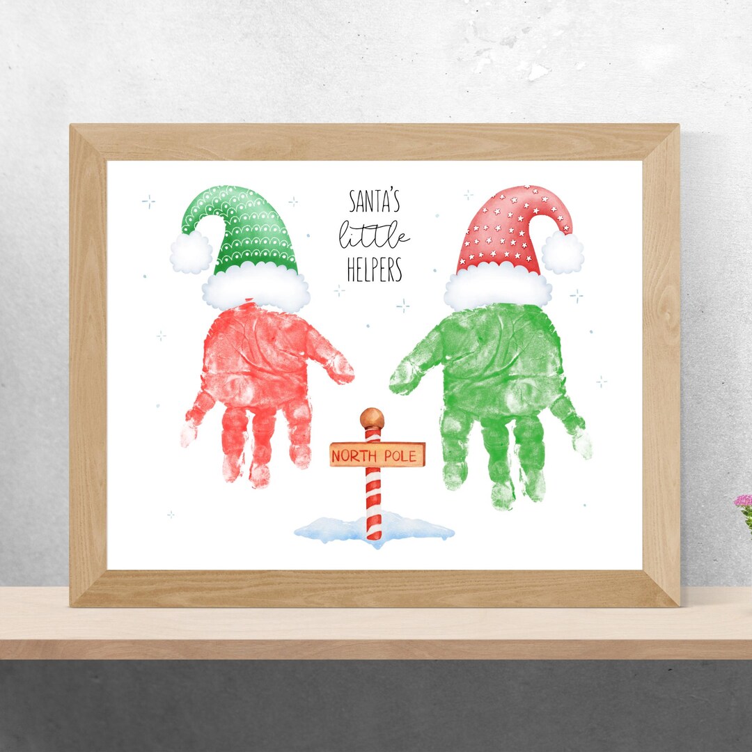 Santa's Little Helpers Handprint Craft DIY, North Pole Elf Hat ...