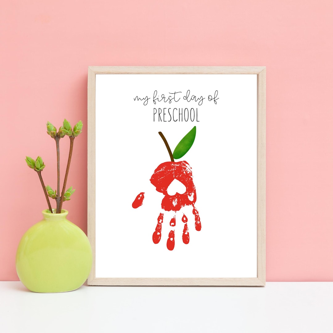 First Day of Preschool Handprint Craft, Apple Back to School Keepsake ...