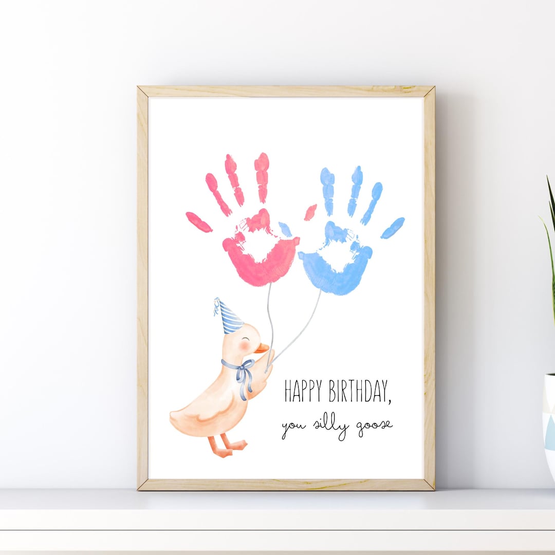 Silly Goose Handprint Art Craft DIY, Happy Birthday Balloon Handprint ...