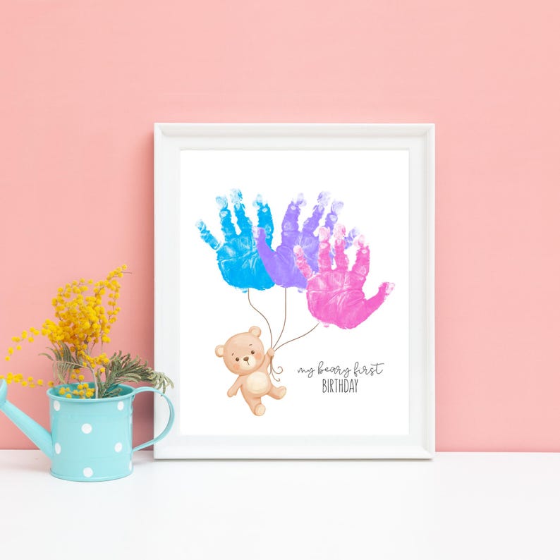 Beary First Birthday Handprint Craft, My First Birthday Keepsake Art ...