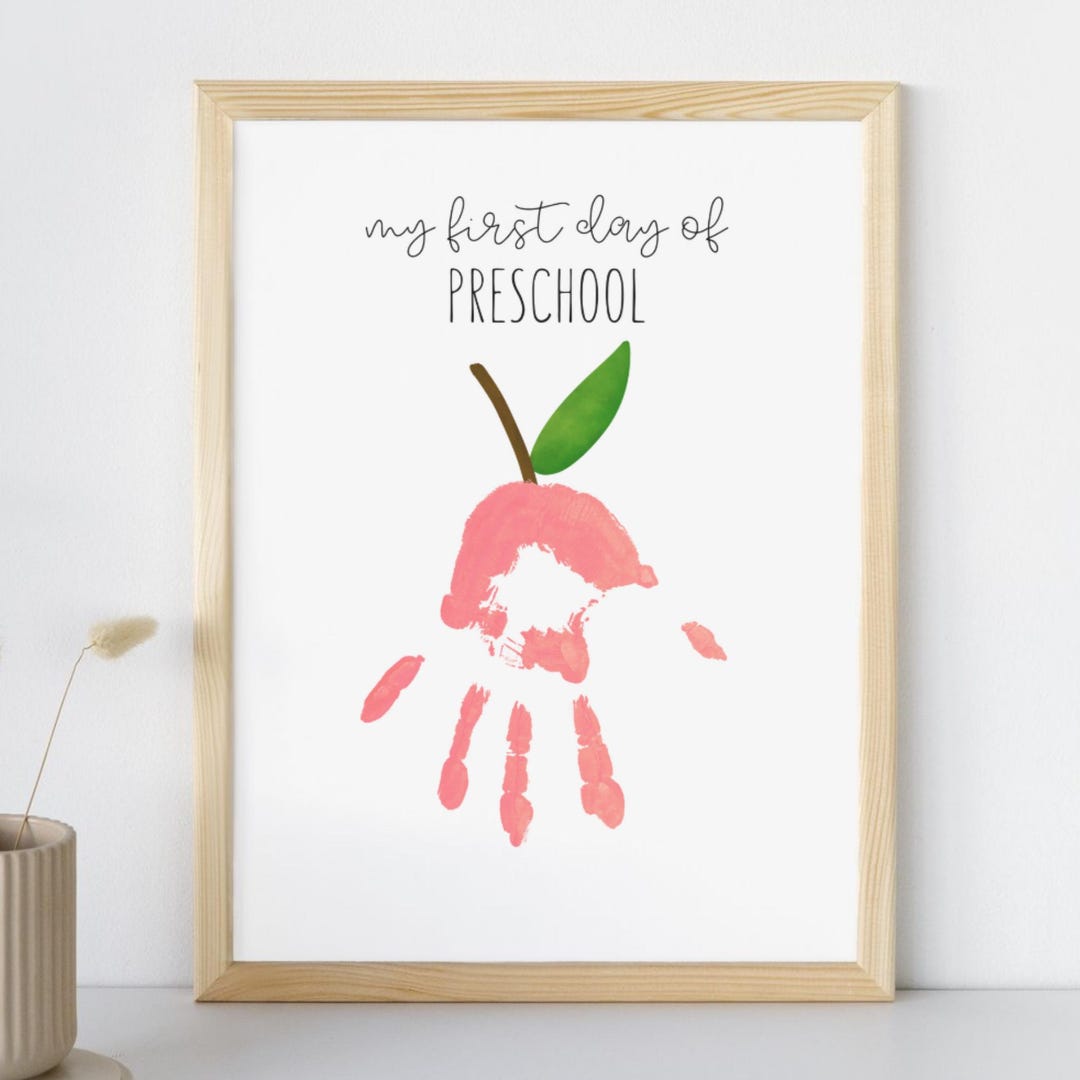 First Day of Preschool Handprint Craft, Apple Back to School Keepsake ...