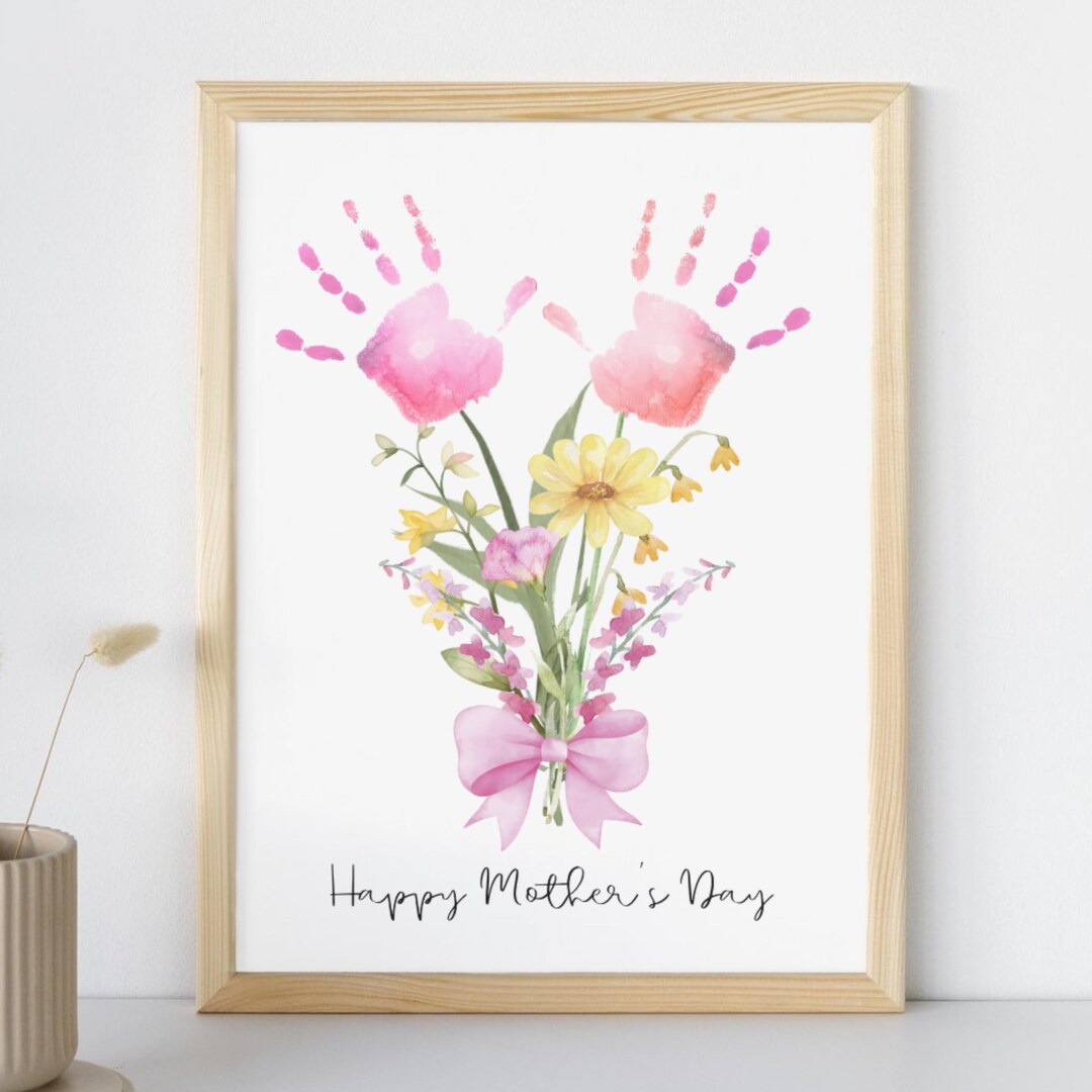 Mother's Day Flower Bouquet Handprint Art Craft DIY, Yellow Pink Floral ...