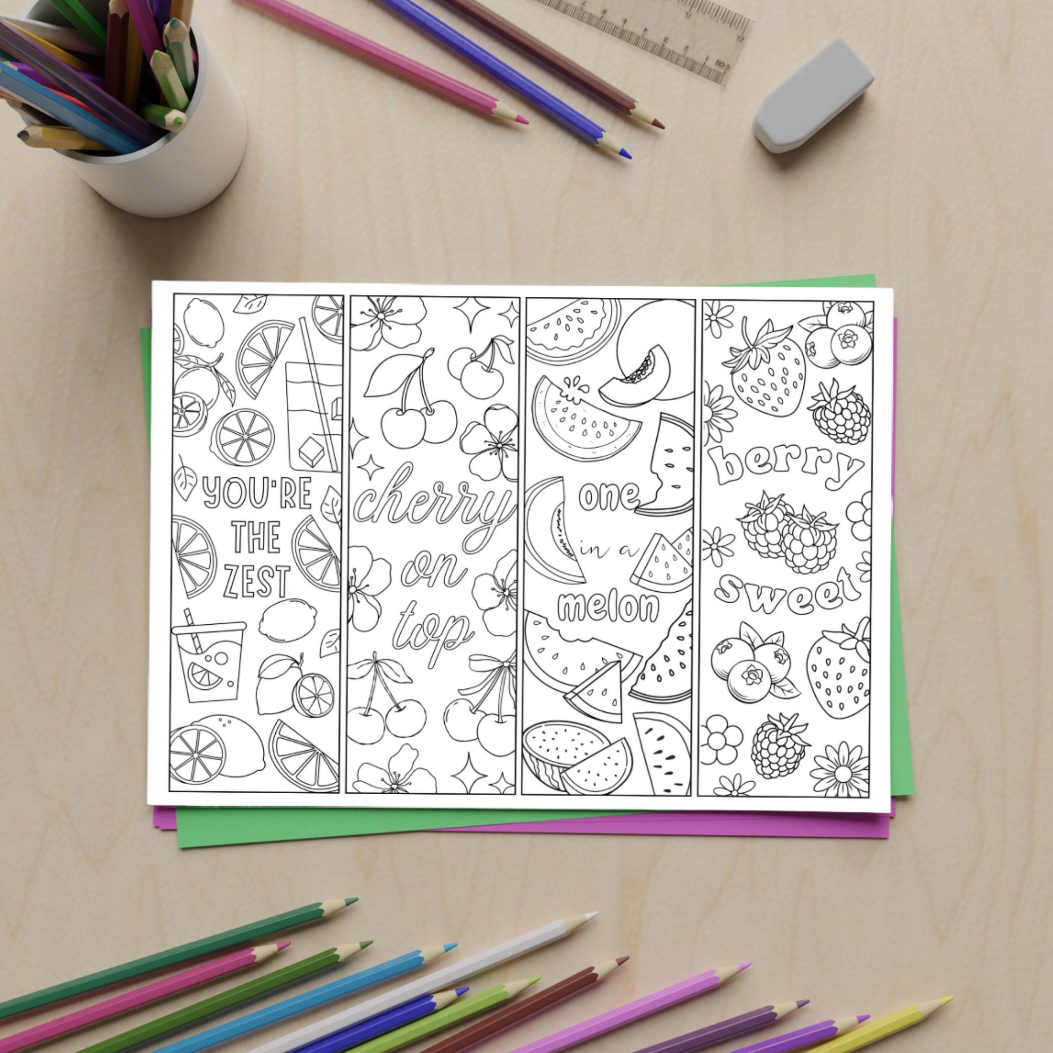 Fruit Coloring Bookmarks, Summer Coloring Bookmarks, Printable Kids ...