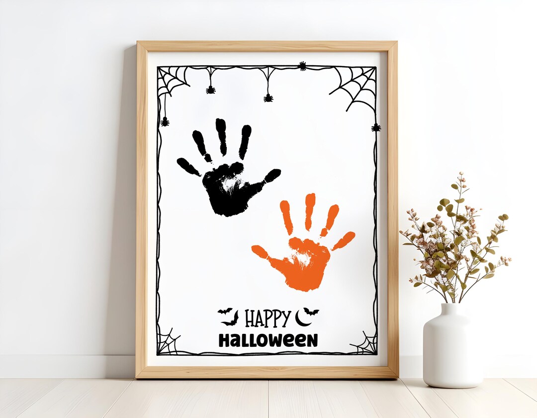 Happy Halloween Handprint Art Craft DIY, Fall Spiderweb Footprint Craft ...