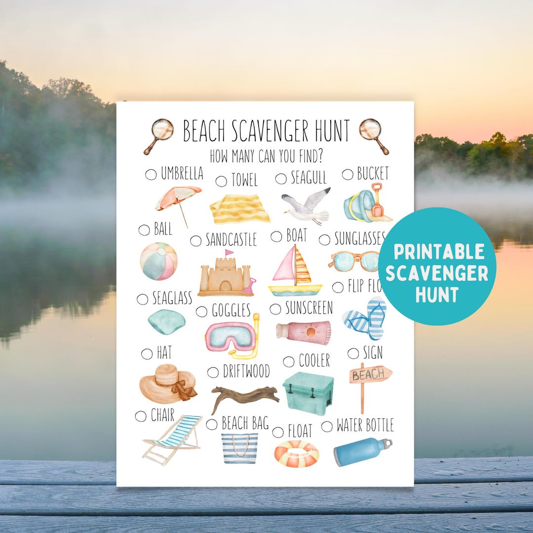 Beach Vacation Scavenger Hunt List, Lake Scavenger Hunt Activity ...