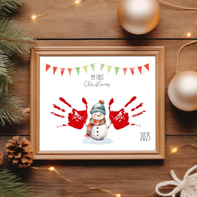 My First Christmas Snowman Handprint Craft DIY, Preschool Toddler ...