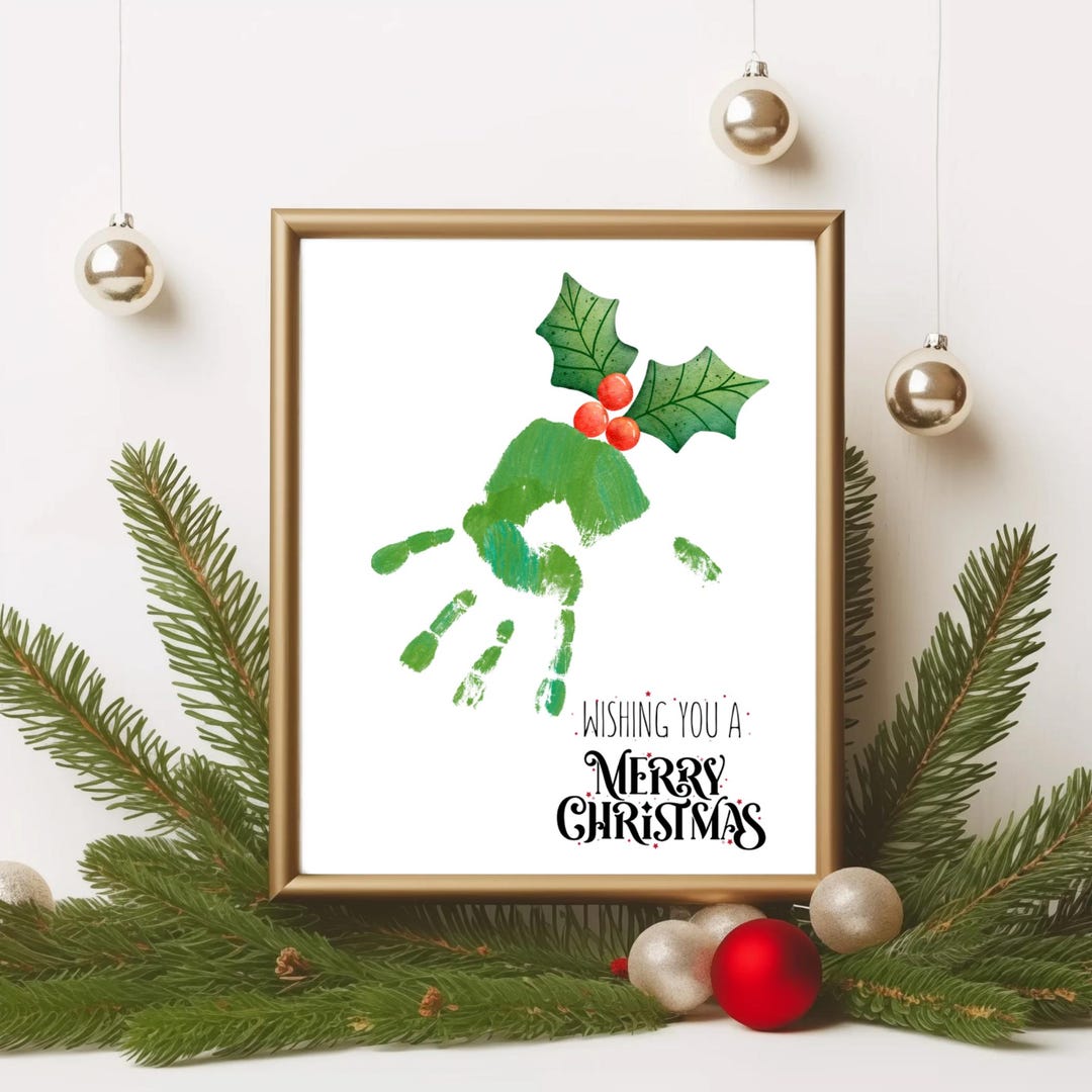 Merry Christmas Handprint Craft DIY, Holly Preschool Toddler Handprint ...