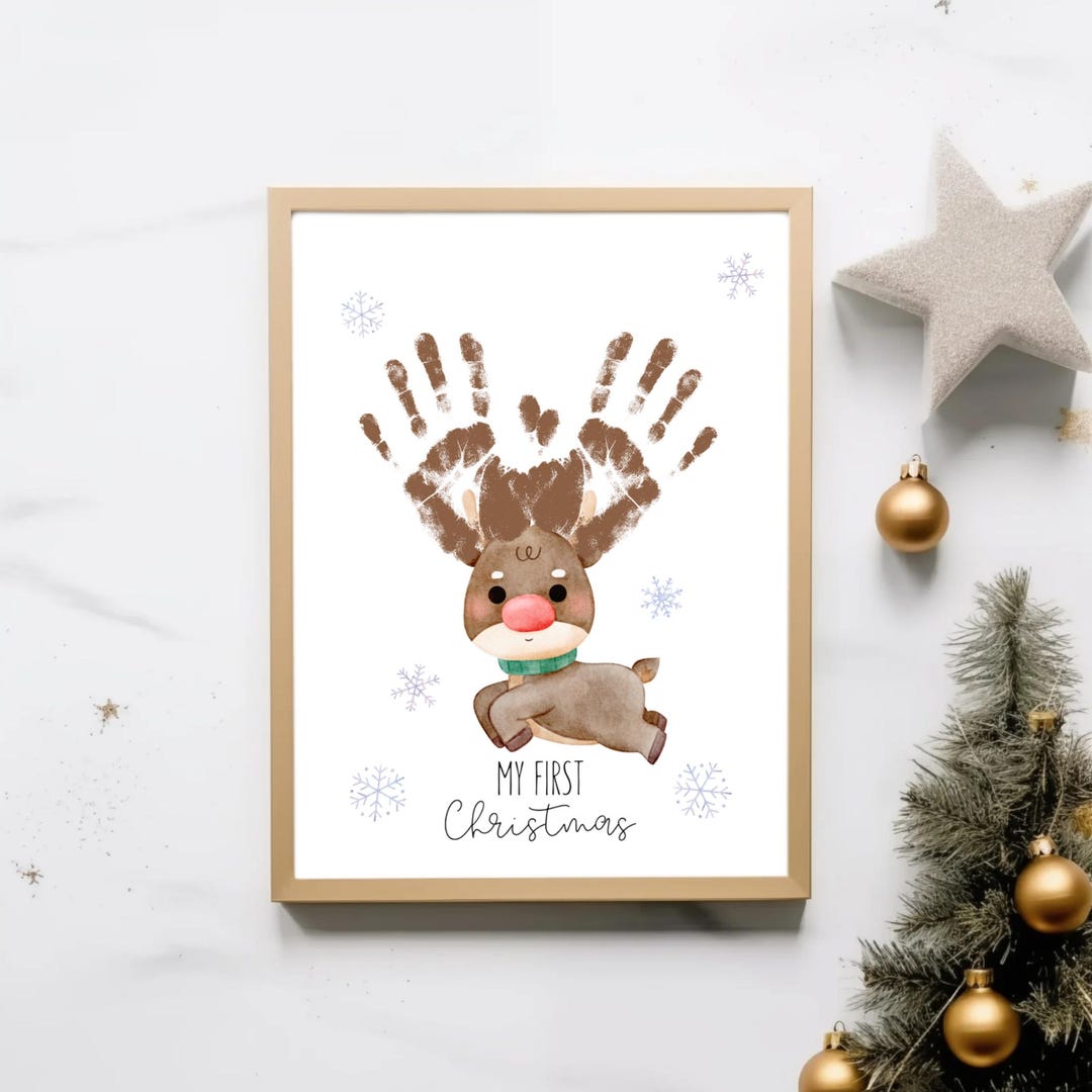My First Christmas Handprint Craft, Christmas Reindeer Footprint Art ...