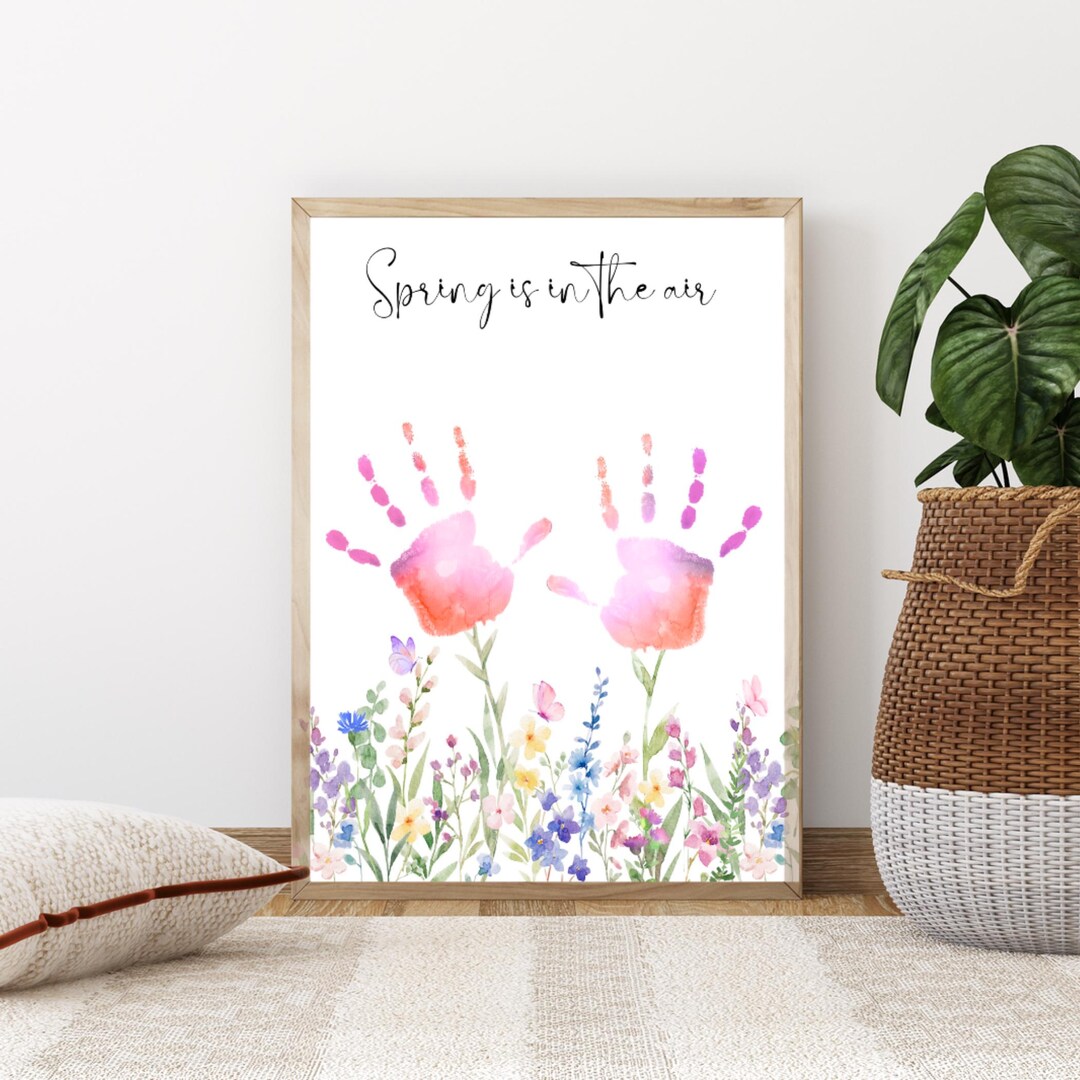 Spring is in the Air Handprint Art Craft, Watercolor Spring Floral ...
