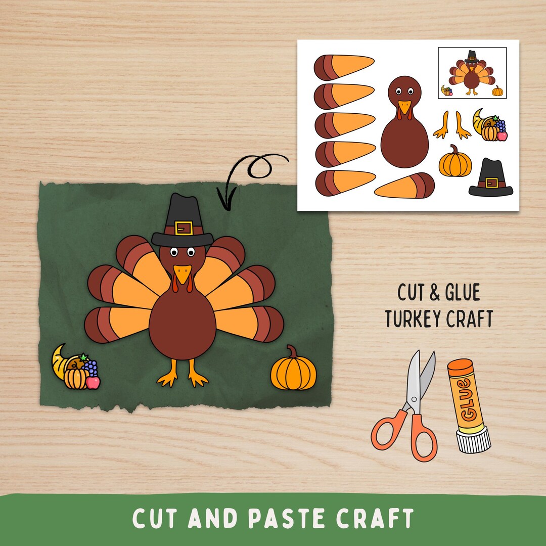 Turkey Cut and Paste Craft Kits, Thanksgiving Color, Cut and Glue ...