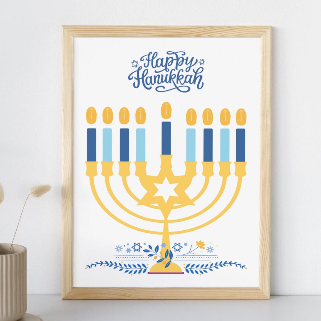 Happy Hanukkah Fingerprint Craft, Menorah Sunday School Handprint Craft ...