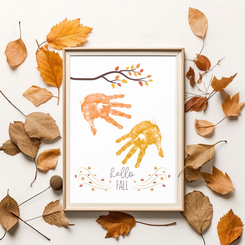 Hello Fall Handprint Art Craft DIY, Falling Leaves Autumn Handprint ...