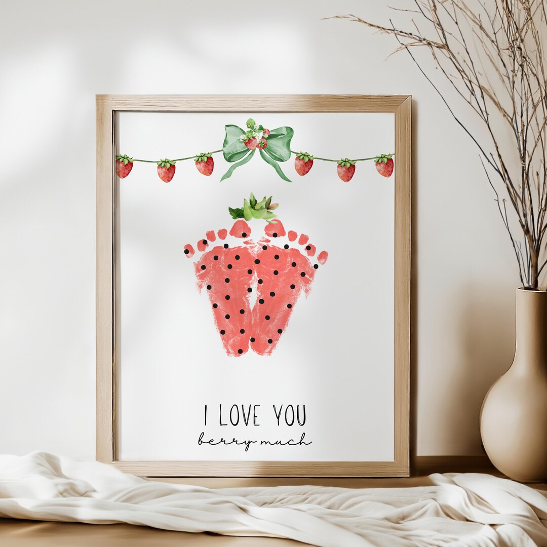 I Love You Berry Much Footprint Art Craft DIY, Summer Strawberry ...
