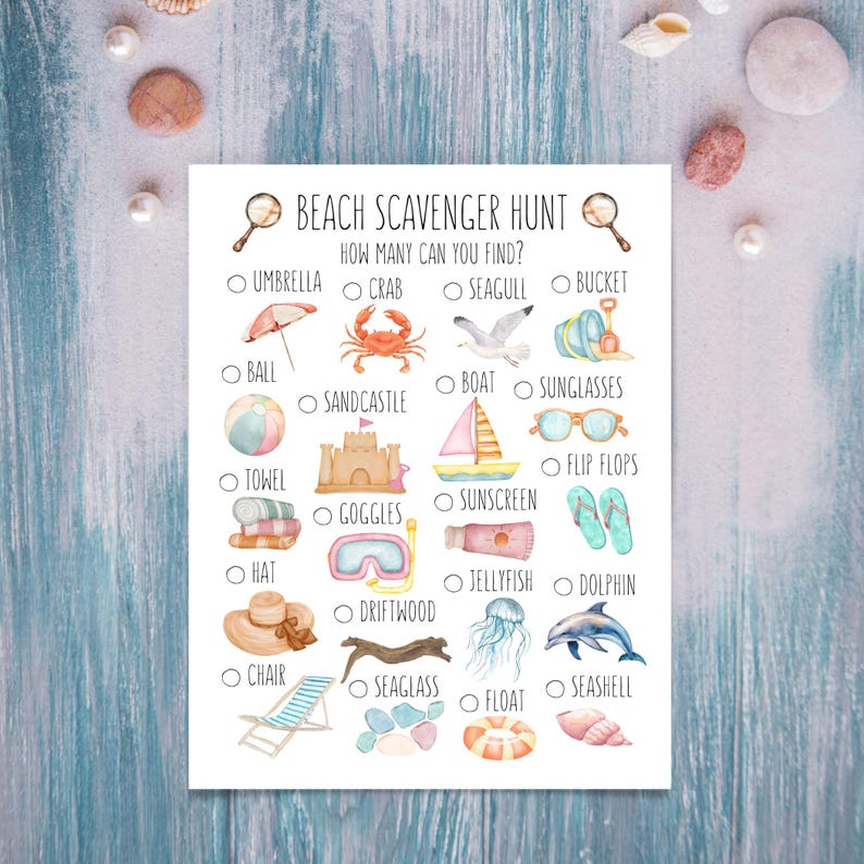 Beach Vacation Scavenger Hunt List, Ocean Scavenger Hunt Activity ...