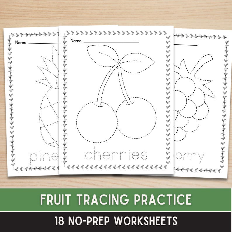 Fruit Line Tracing Worksheet Bundle, Preschool Fine Motor Skills ...