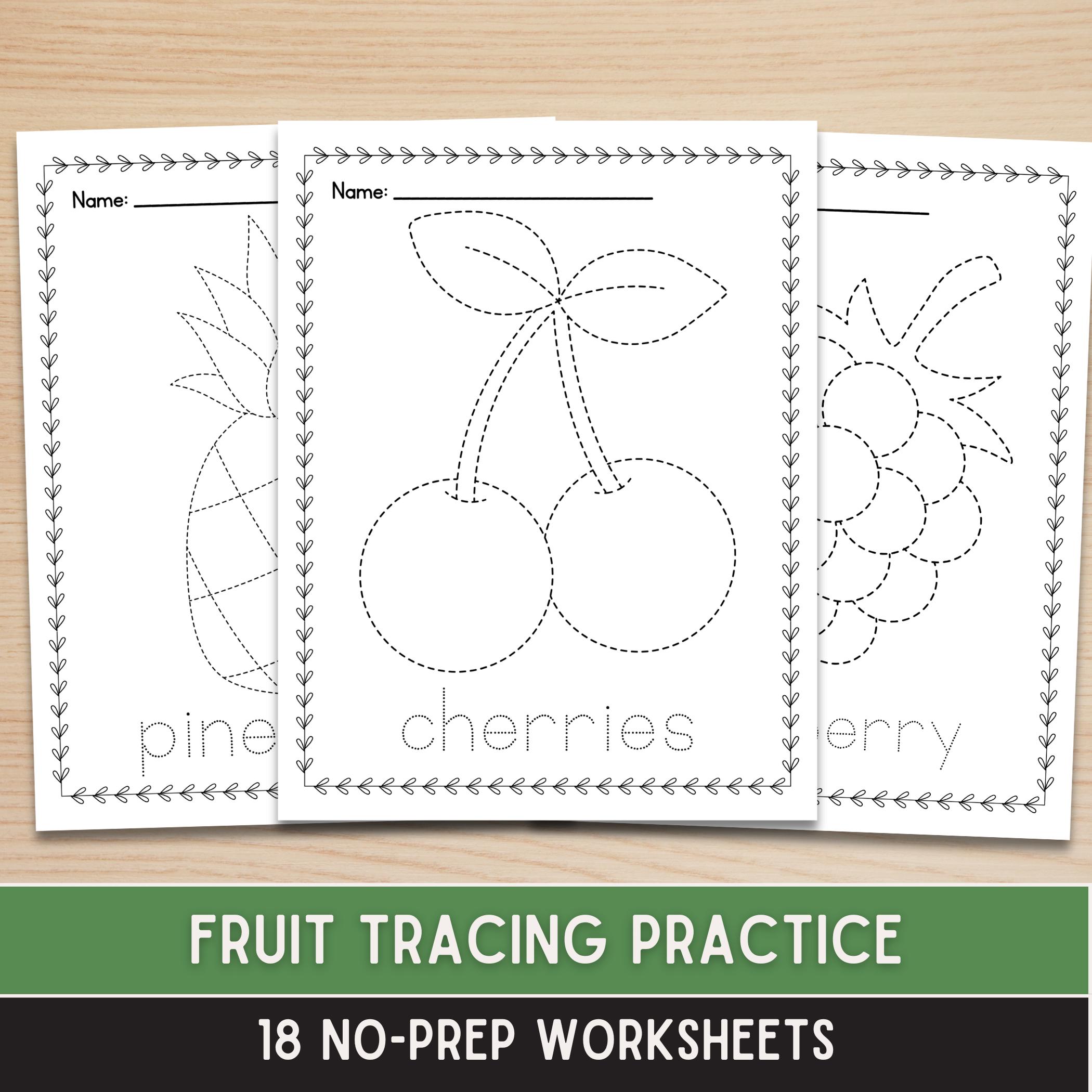 Fruit Line Tracing Worksheet Bundle, Preschool Fine Motor Skills ...