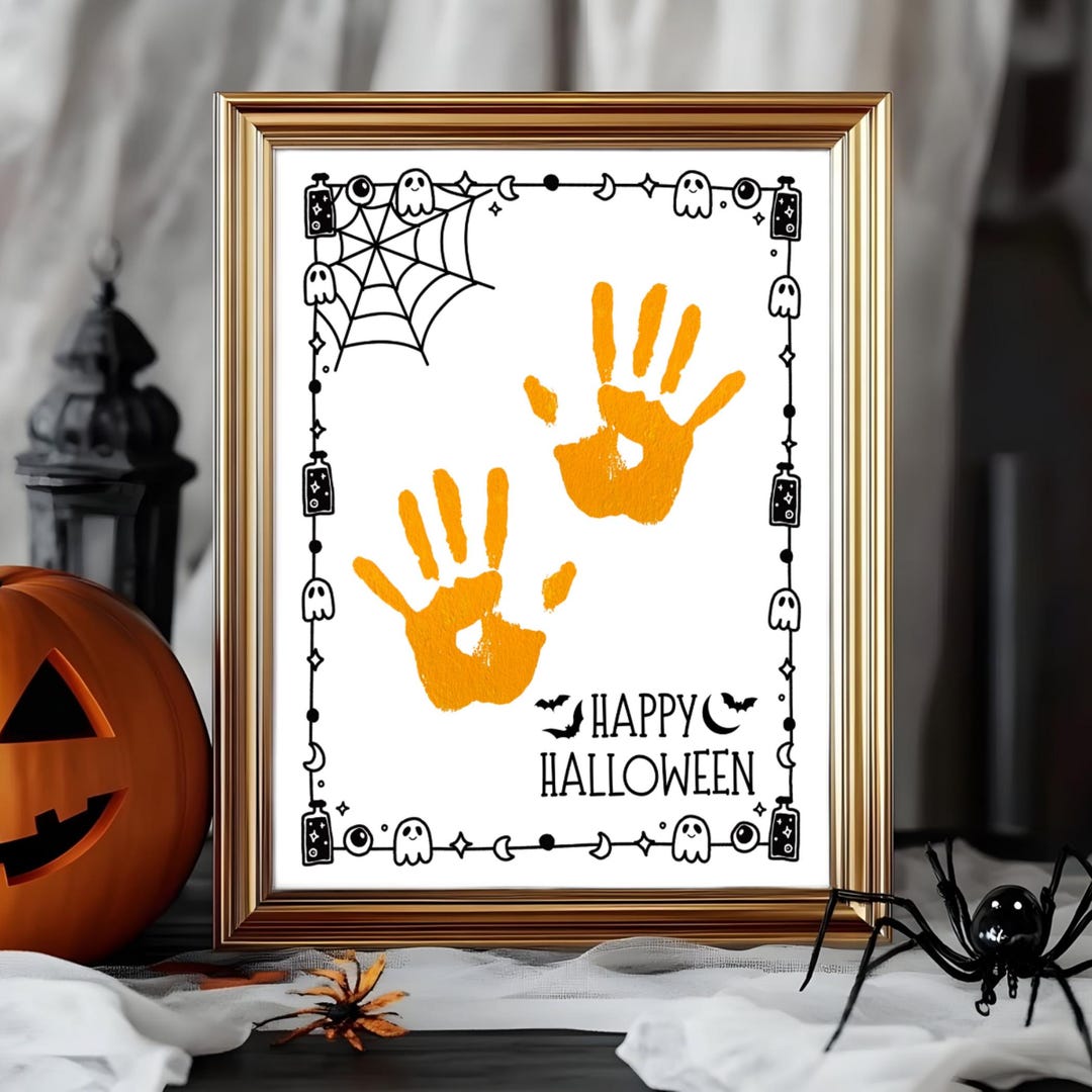 Happy Halloween Handprint Craft DIY, Fall Spiderweb Footprint Craft ...