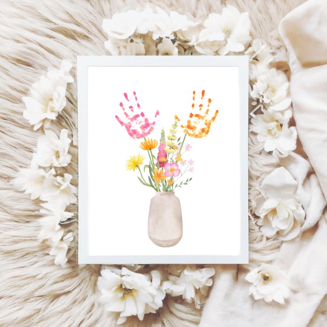 Watercolor Flower Bouquet Handprint Art Craft DIY, Mother's Day Floral ...