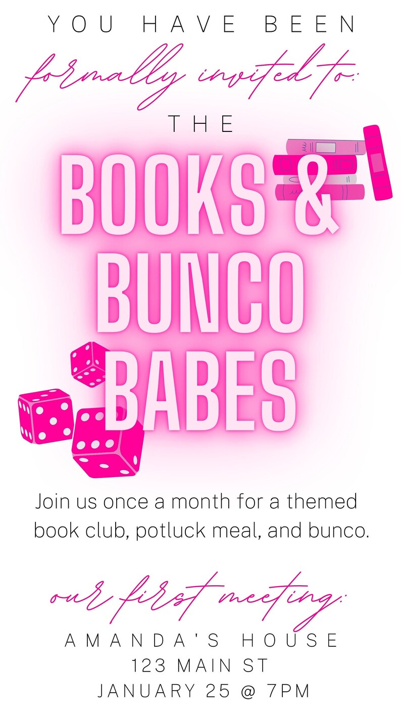 Books and Bunco Babes Invitation Template - Etsy