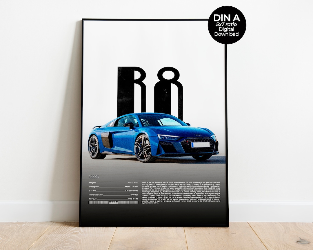 Audi R8 Poster, Audi R8 Car Print, Digital Download, Audi Wall Art ...