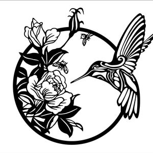 Hummingbird on Flower Vector Wall Art Suitable for CNC Cutting and ...