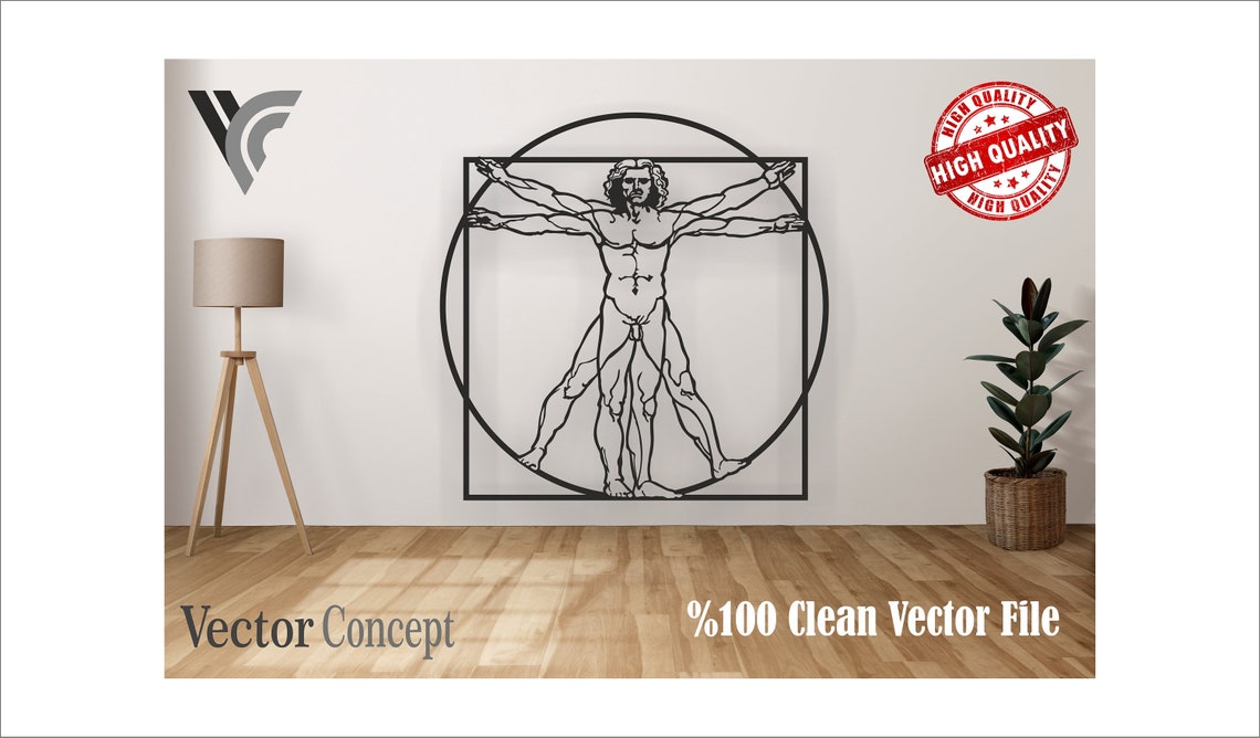 Vitruvian Man Wall Art Decor Vector File for Cnc Machine and Cricut ...