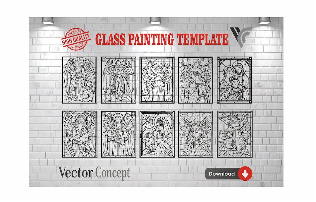 Glass Painting Template Bundle Decor Vector File for Cnc Machine and ...