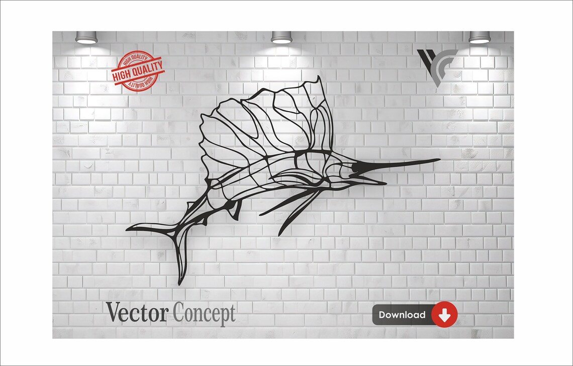 Swordfish Wall Art Decor Vector File for Cnc Machine and Cricut . File ...