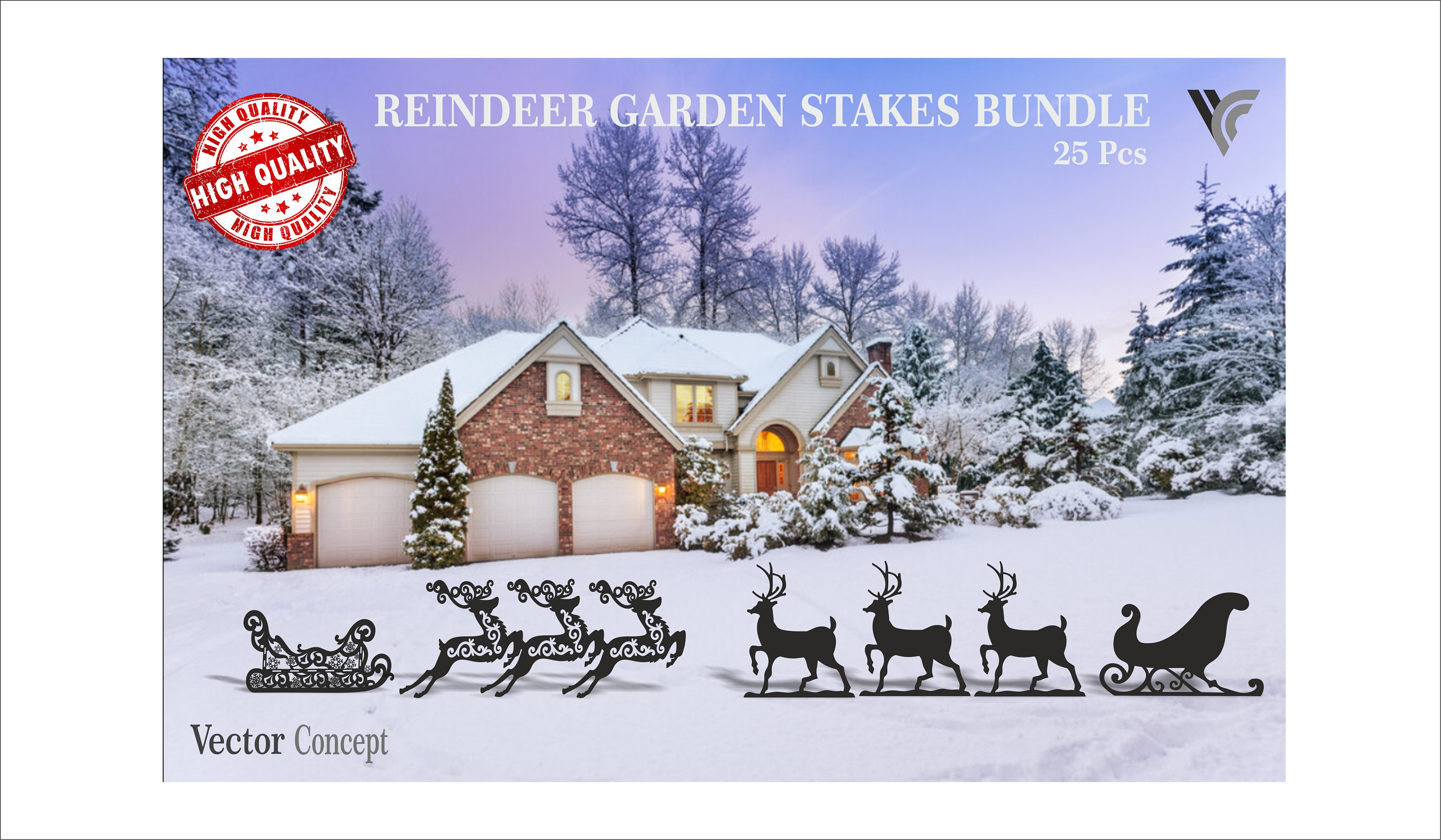 Reindeer Garden Stakes Vector File: Christmas Decor (25 Pcs) (digital ...
